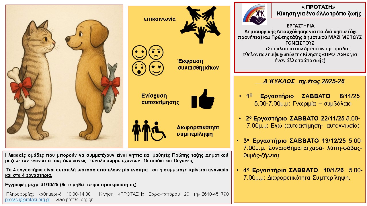 Έναρξη εργαστηρίων Νηπίων και παιδιών Α΄ τάξης Δημοτικού από την Κίνηση ...